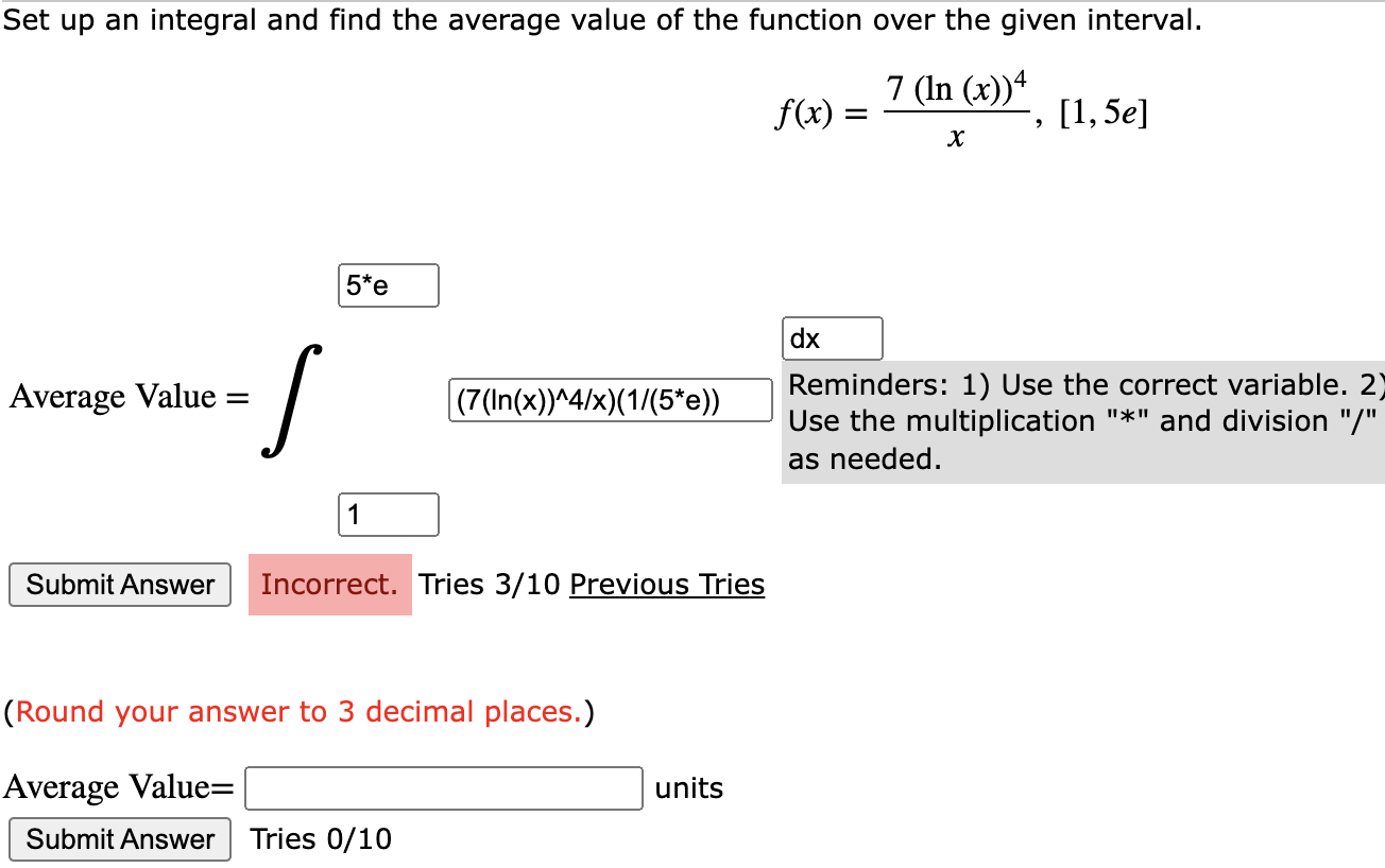 Solved Set up an integral and find the average value of the | Chegg.com