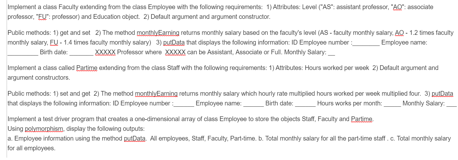 Payroll System Using Inheritance and Polymorphism, | Chegg.com