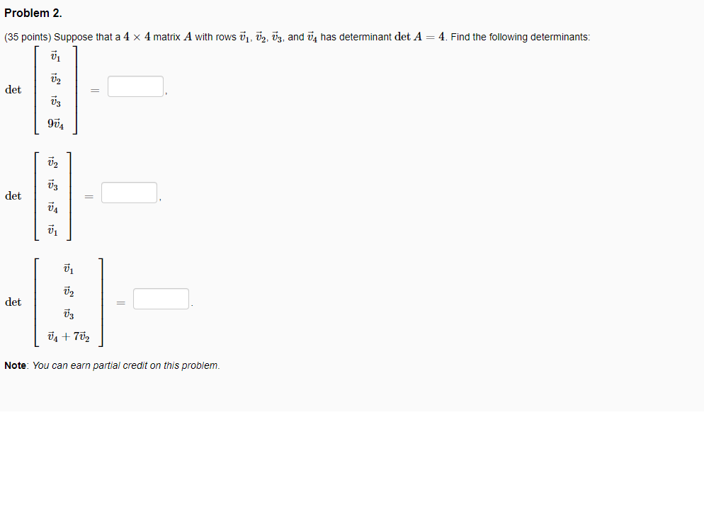Solved points) Suppose that a 4×4 matrix A with rows | Chegg.com