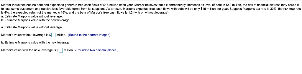 Solved Marpor Industries has no debt and expects to generate | Chegg.com