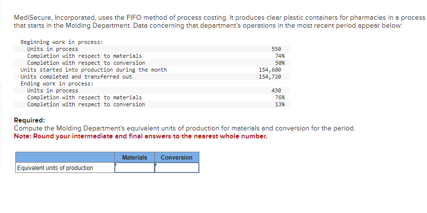 Solved MediSecure, Incorporated, uses the FIFO method of | Chegg.com