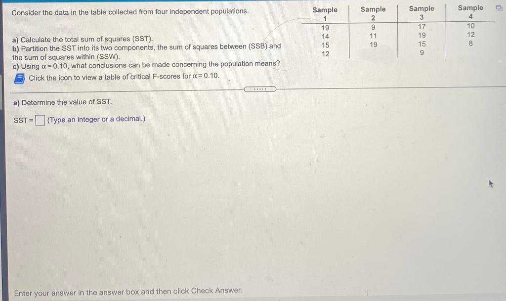 Solved A) Determine the value of SST SST= B) Determine the | Chegg.com