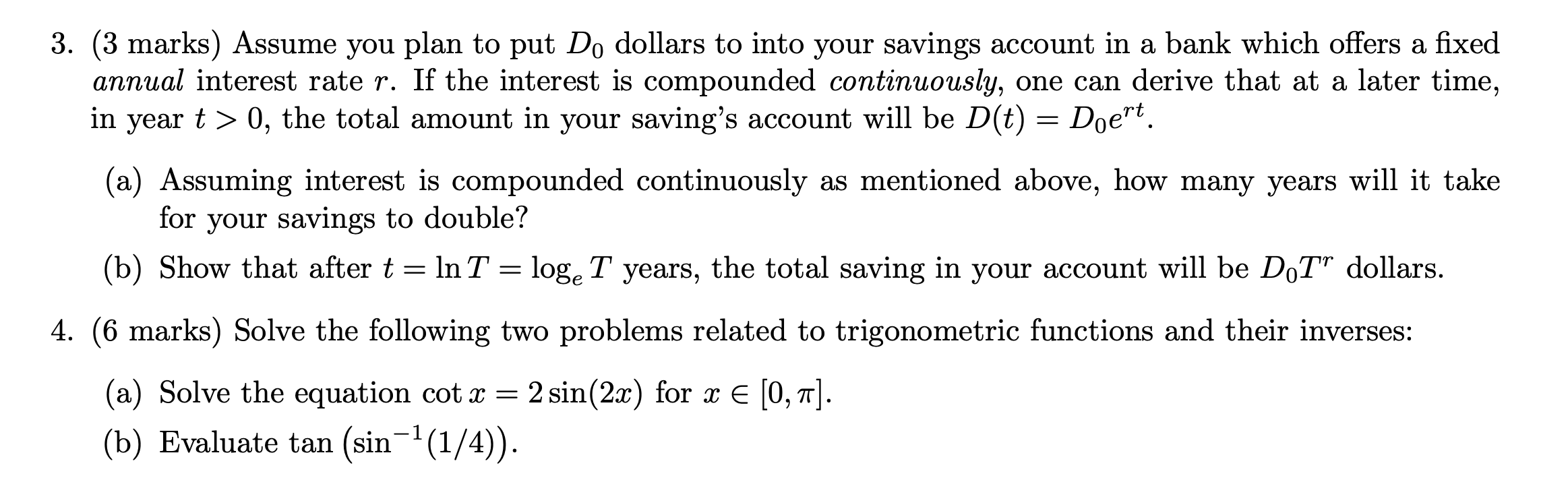 Solved (3 ﻿marks) ﻿Assume you plan to put D0 ﻿dollars to | Chegg.com