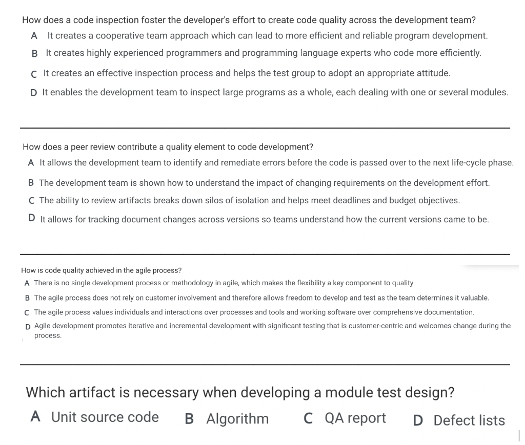 Solved How does a code inspection foster the developer's | Chegg.com