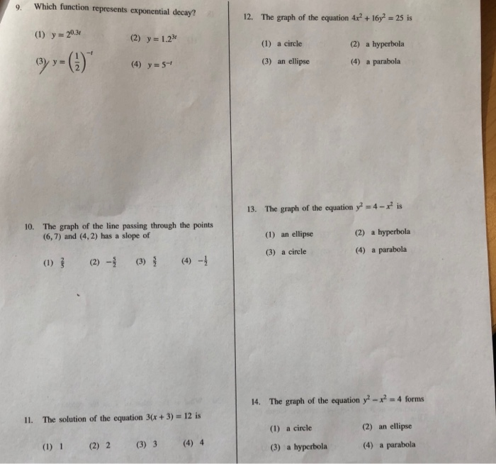 Solved 9. Which function represents exponential decay? 12. | Chegg.com
