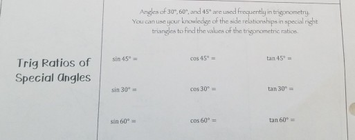 Solved Angles at 30°, 60°, and 45° are used frequently in | Chegg.com