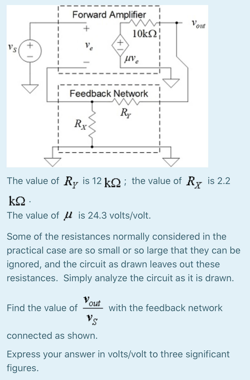 Solved Forward Amplifier 10k22 Volt Vs + LIVE Feedback | Chegg.com