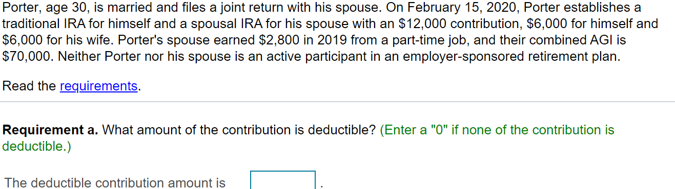 Porter, age 30, is married and files a joint return | Chegg.com