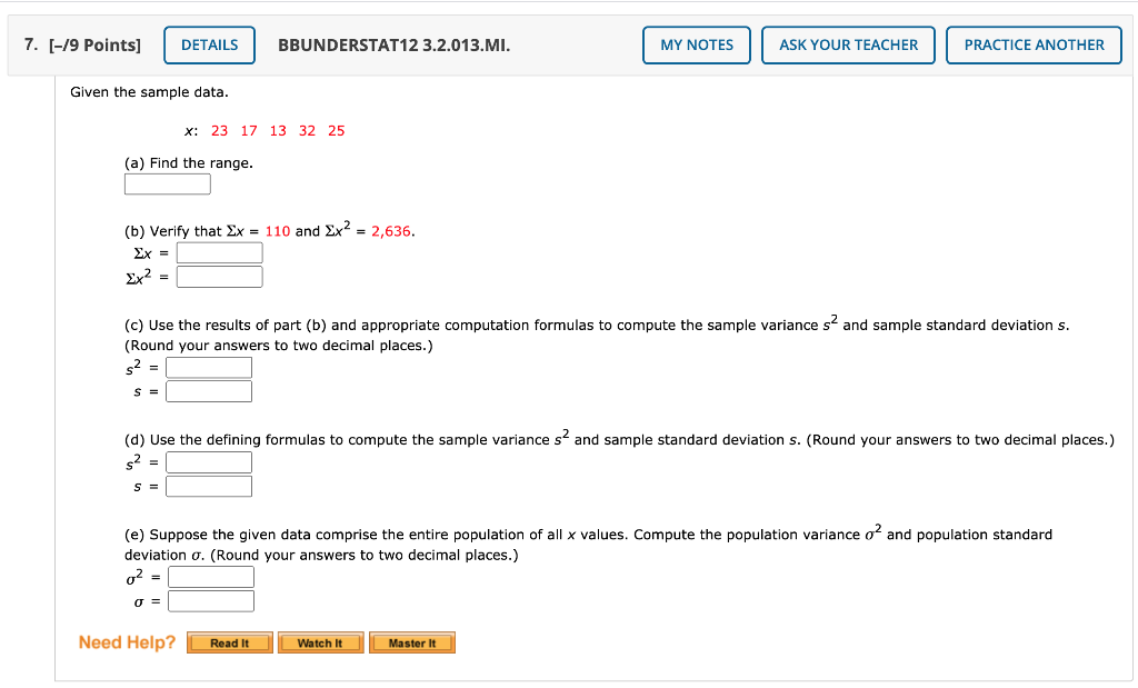 Solved 7. [-19 Points] DETAILS BBUNDERSTAT12 3.2.013.MI. MY | Chegg.com