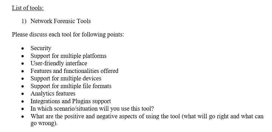 Solved List Of Tools 1 Network Forensic Tools Please 9008