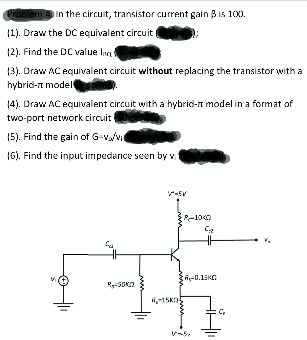 Solved Problem 4. In the circuit, transistor current gain ß | Chegg.com