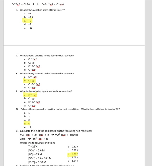 Solved 6, what is the oxidation state of Cr in Cr207? a, +7 | Chegg.com