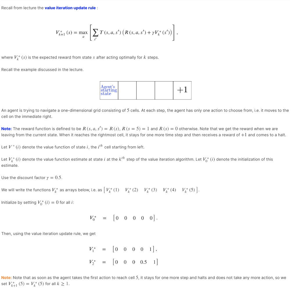 Solved Recall from lecture the value iteration update rule : | Chegg.com