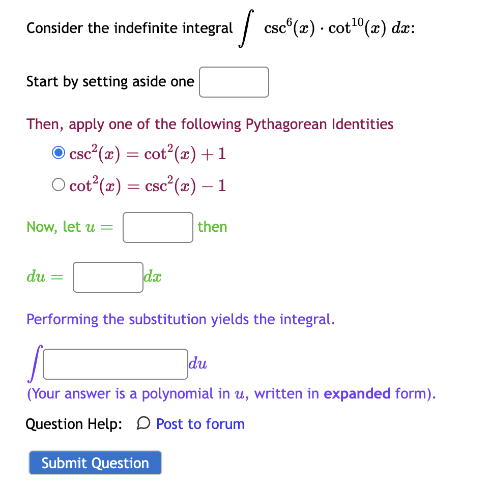 Solved Consider the indefinite integral | Chegg.com