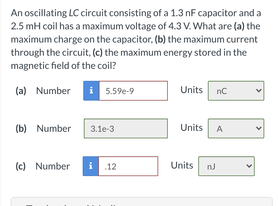 Solved An oscillating LC circuit consisting of a 1.3 nF | Chegg.com