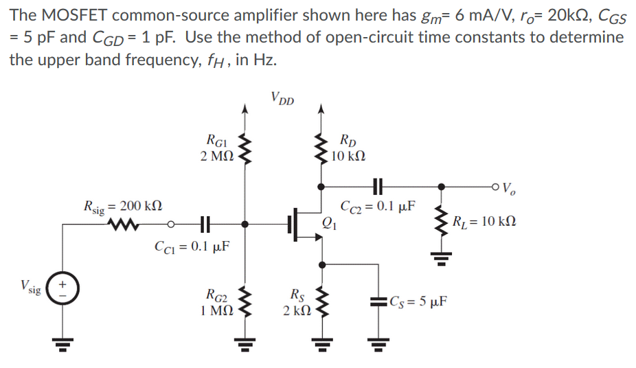 Solved The MOSFET common-source amplifier shown here has &m= | Chegg.com