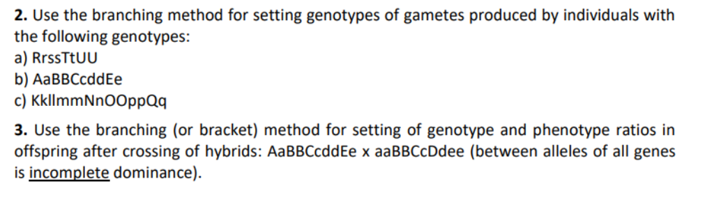 Solved 2. Use the branching method for setting genotypes of | Chegg.com