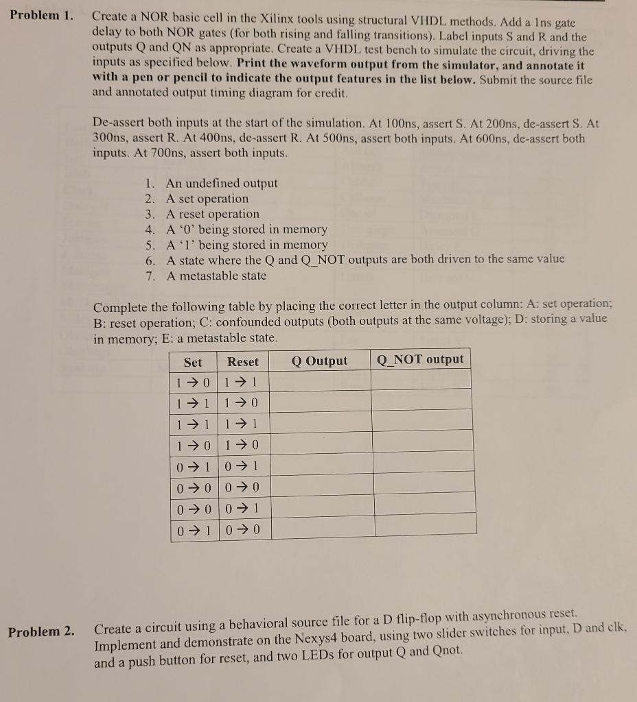 Solved Problem 1. Create a NOR basic cell in the Xilinx | Chegg.com