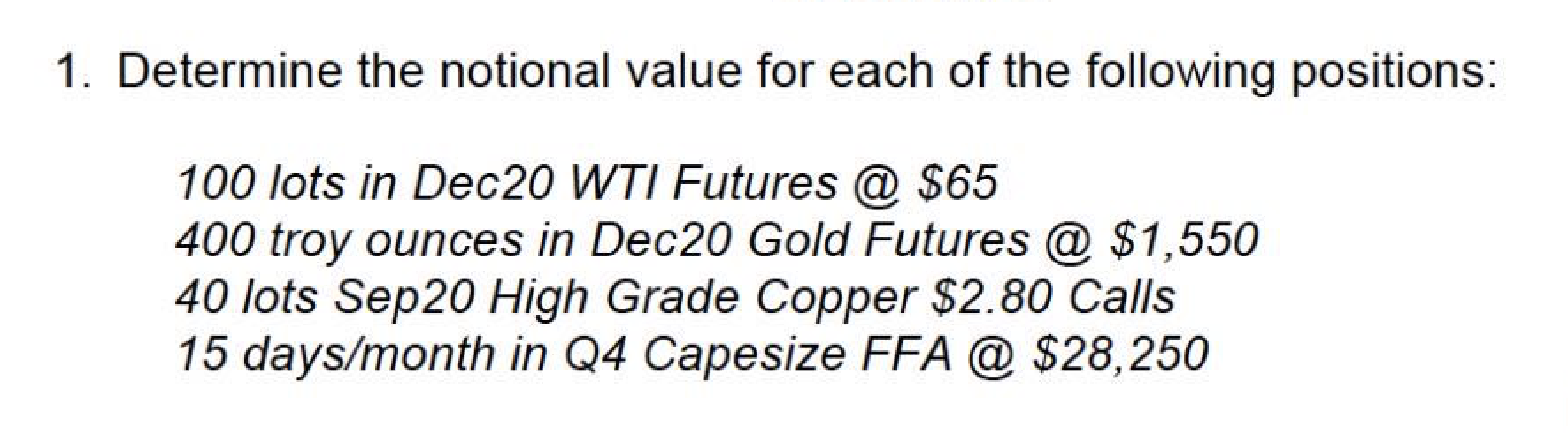 Solved 1. Determine the notional value for each of the | Chegg.com
