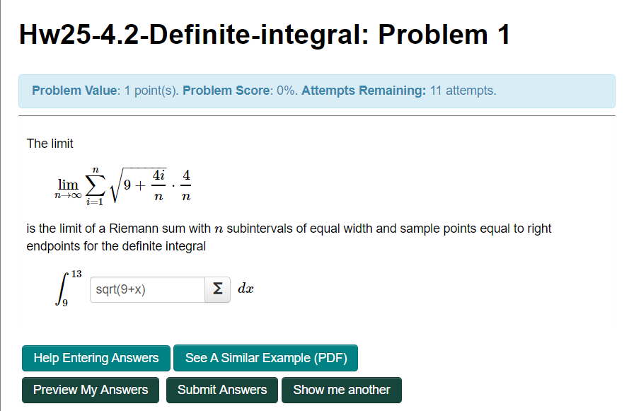 Solved Hw25-4.2-Definite-integral: Problem 1 Problem Value: | Chegg.com