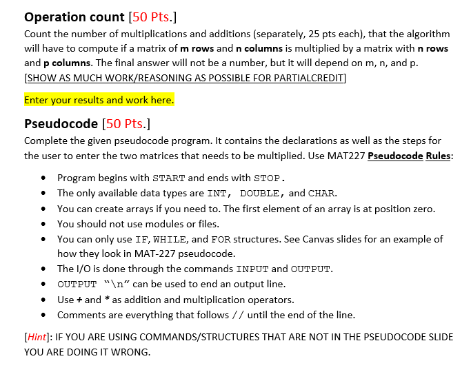 Solved Operation count (50 Pts.] Count the number of | Chegg.com