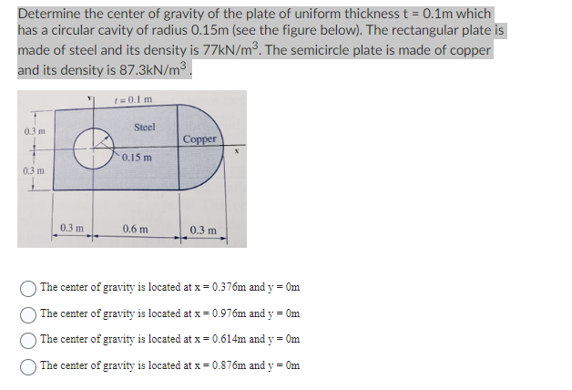 Solved Determine the center of gravity of the plate of | Chegg.com