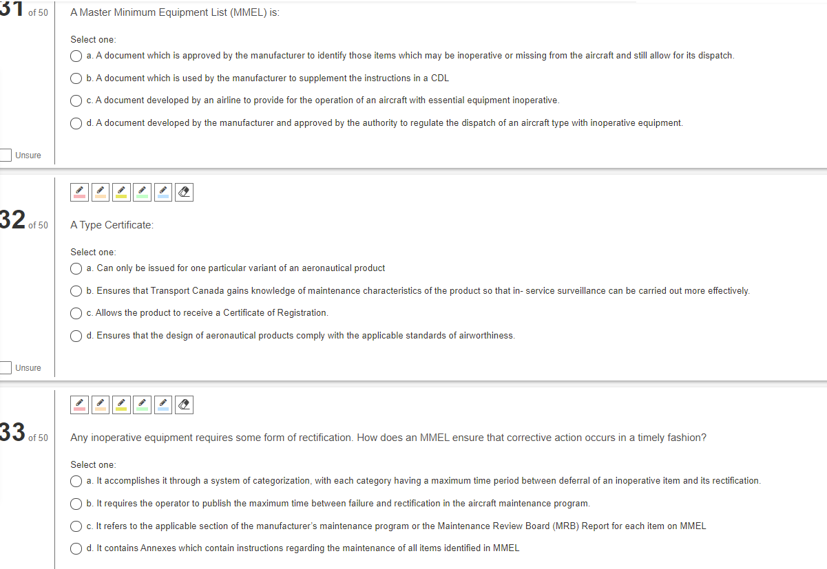 Solved 31 of 50 A Master Minimum Equipment List (MMEL) is: | Chegg.com