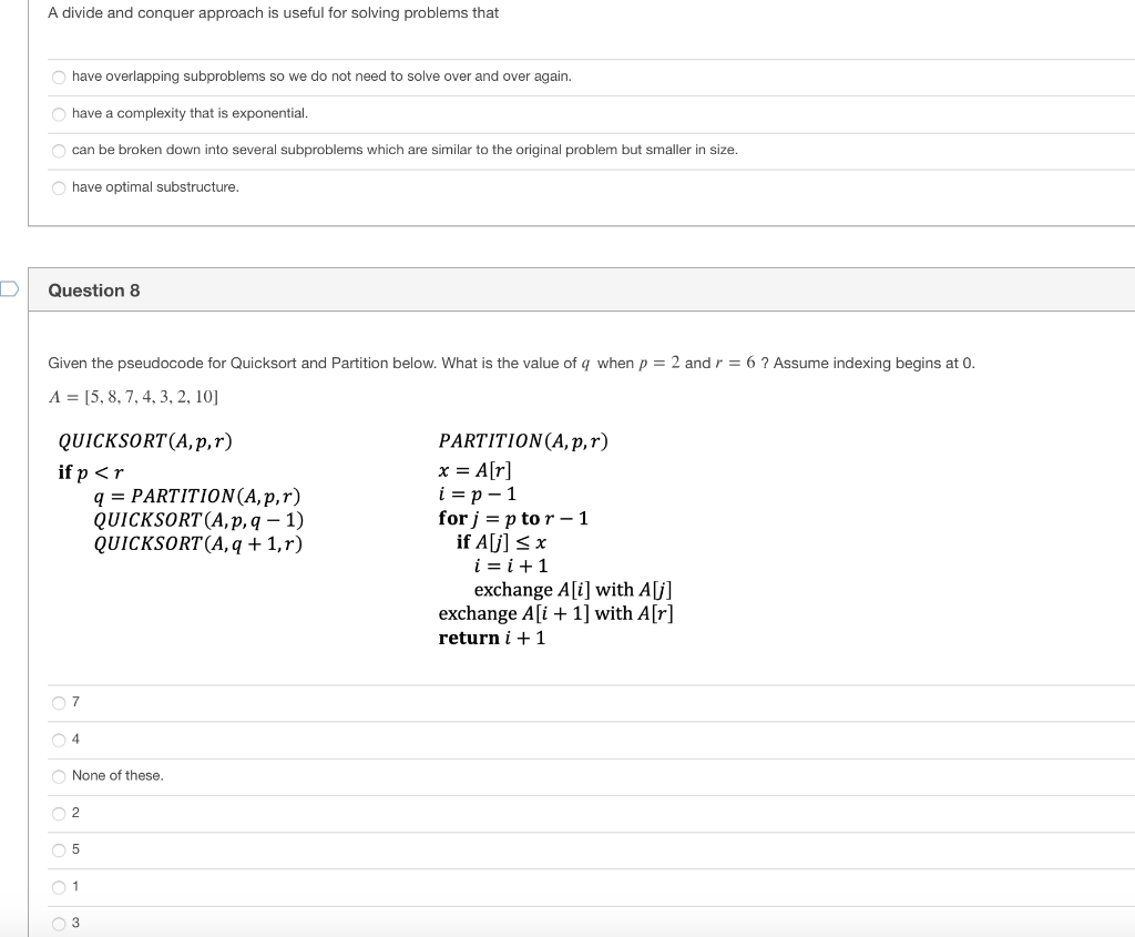 Solved A divide and conquer approach is useful for solving | Chegg.com