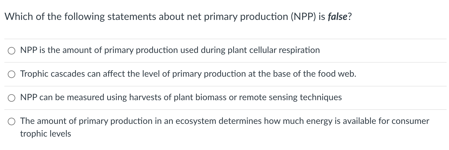 Solved Which of the following statements about net primary | Chegg.com