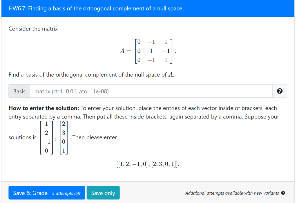 Solved HW6.7. Finding a basis of the orthogonal complement | Chegg.com