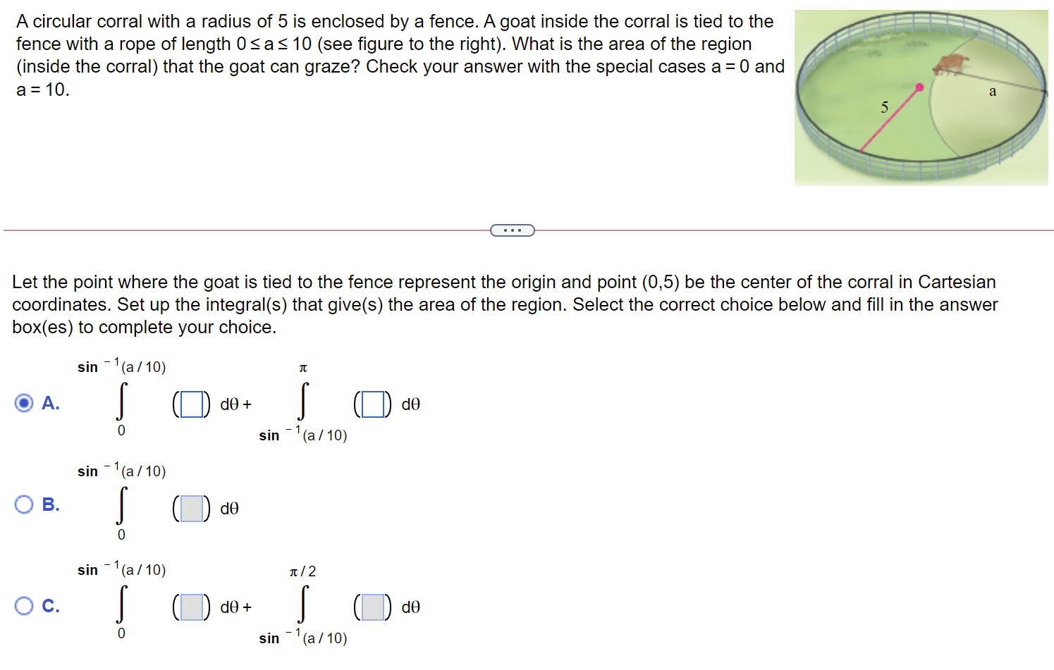 Solved A circular corral with a radius of 5 is enclosed by a | Chegg.com