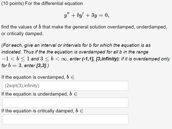 Solved (10 points) For the differential equation | Chegg.com