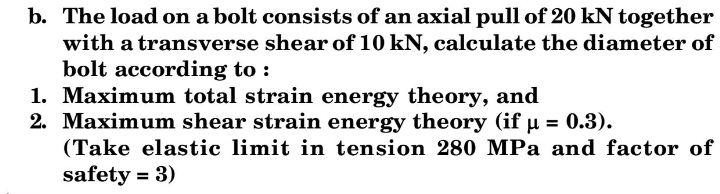 Solved b. The load on a bolt consists of an axial pull of 20 | Chegg.com
