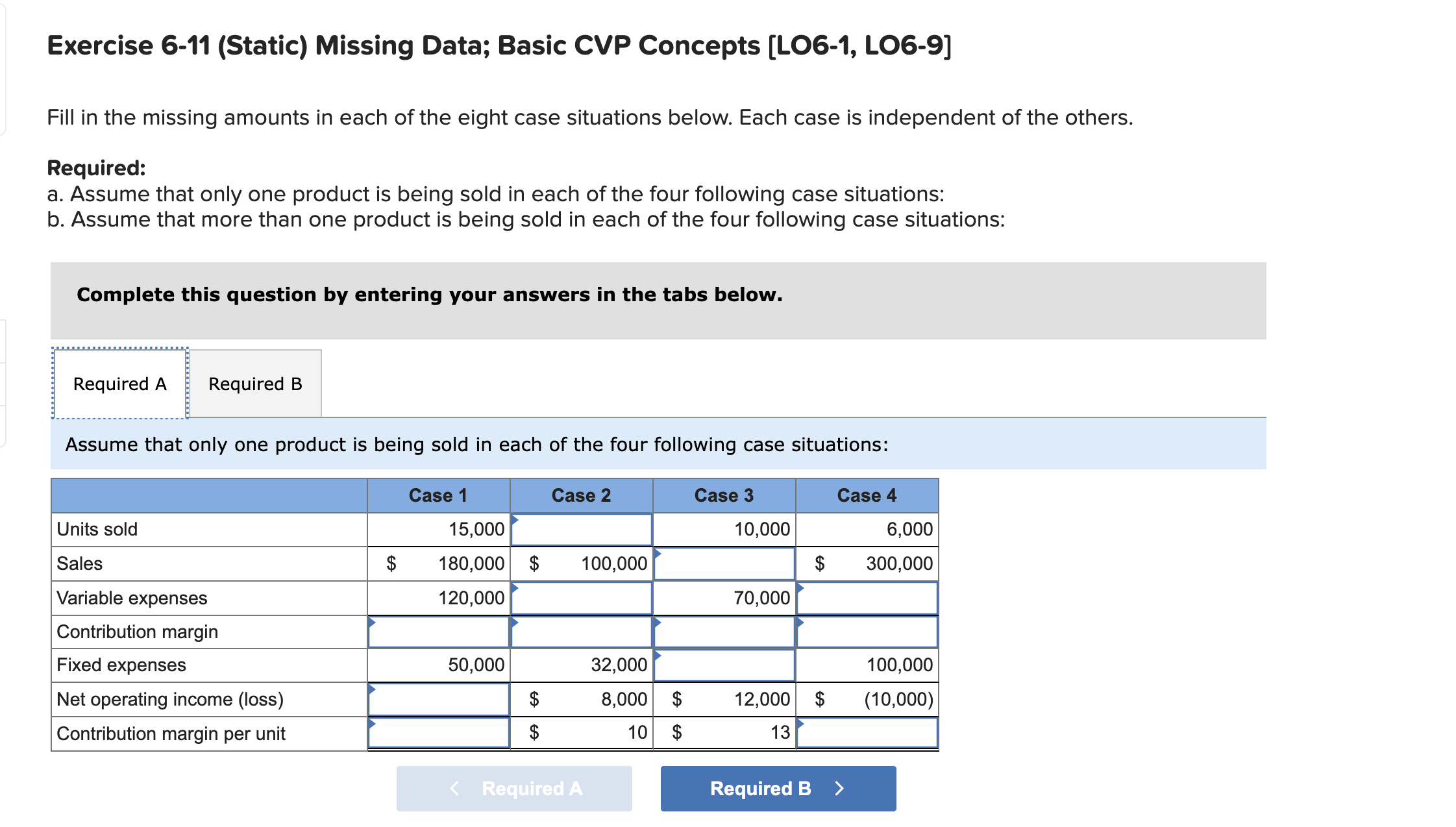 Solved Exercise 6-11 (Static) Missing Data; Basic CVP | Chegg.com