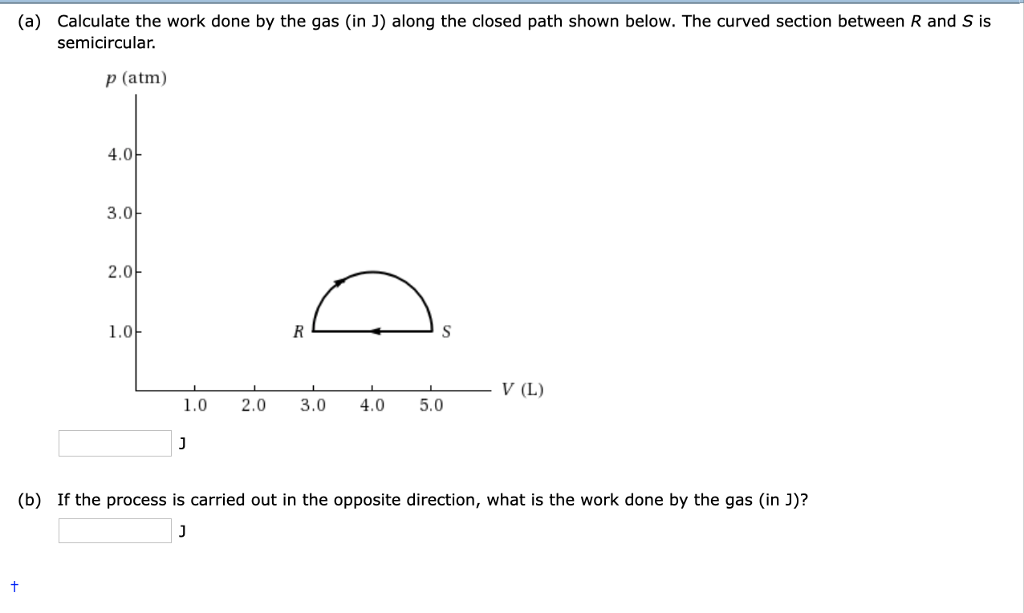 Solved (a) Calculate the work done by the gas (in J) along | Chegg.com