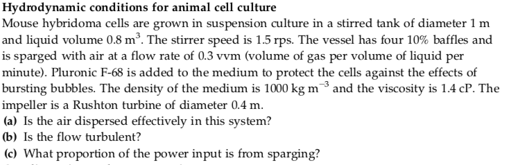 Hydrodynamic conditions for animal cell culture Mouse | Chegg.com