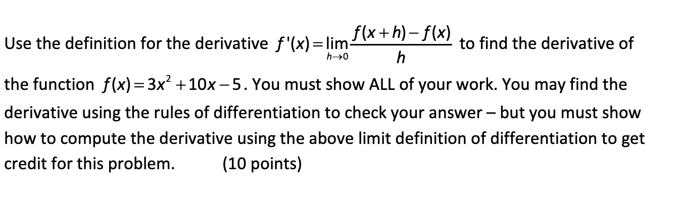 Solved Use the definition for the derivative | Chegg.com