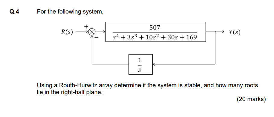 Solved 2.4 For the following system, Using a Routh-Hurwitz | Chegg.com