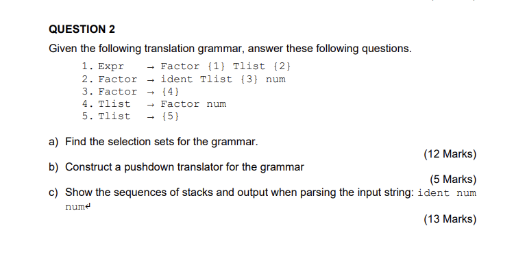 Solved QUESTION 2 Given the following translation grammar, | Chegg.com