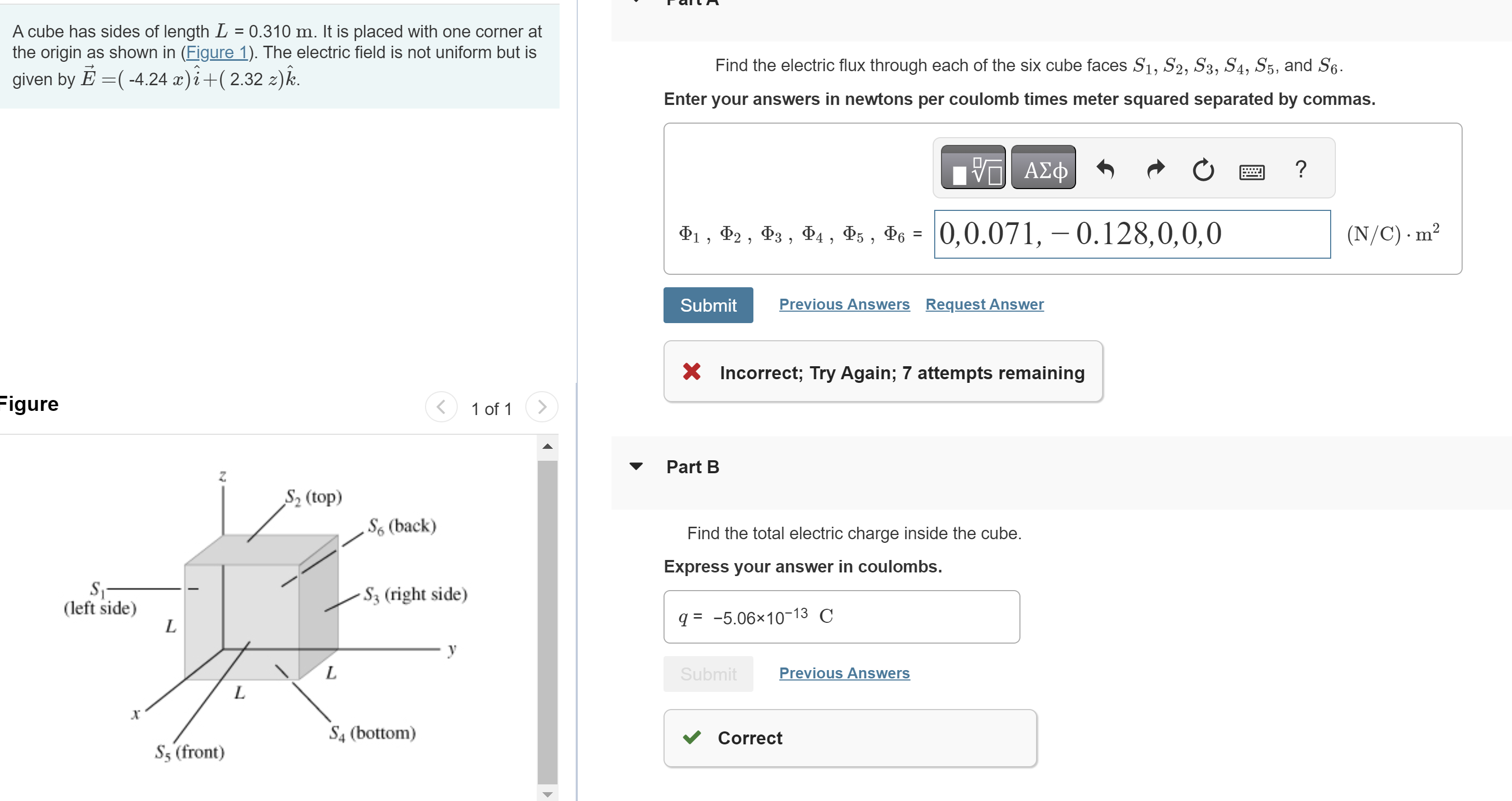 Solved A cube has sides of length L=0.310m. ﻿It is placed | Chegg.com