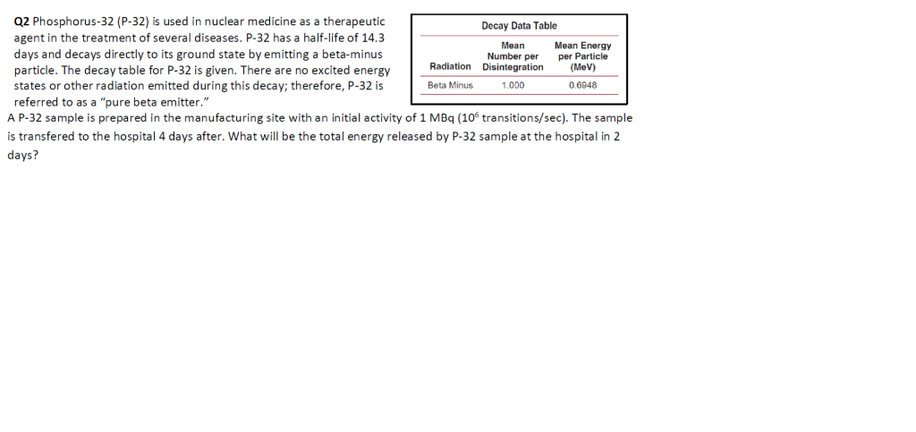 Solved Phosphorus-32 (P-32) is used in nuclear medicine as | Chegg.com