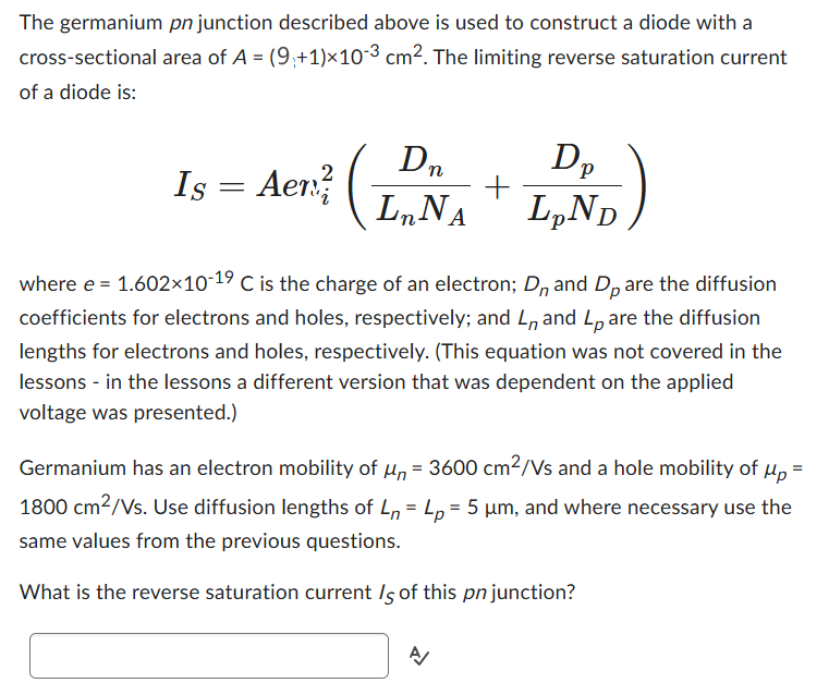 Solved if ﻿needed use 1.83e13 as Ni ﻿The germanium pn | Chegg.com