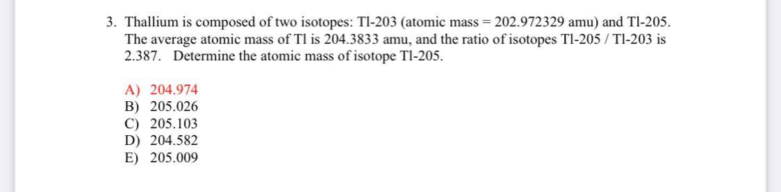 Solved 3. Thallium is composed of two isotopes: Tl-203 | Chegg.com