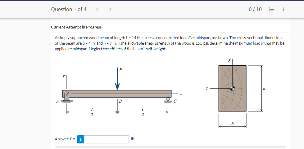 Solved Current Attempt in ProgressA simply supported wood | Chegg.com