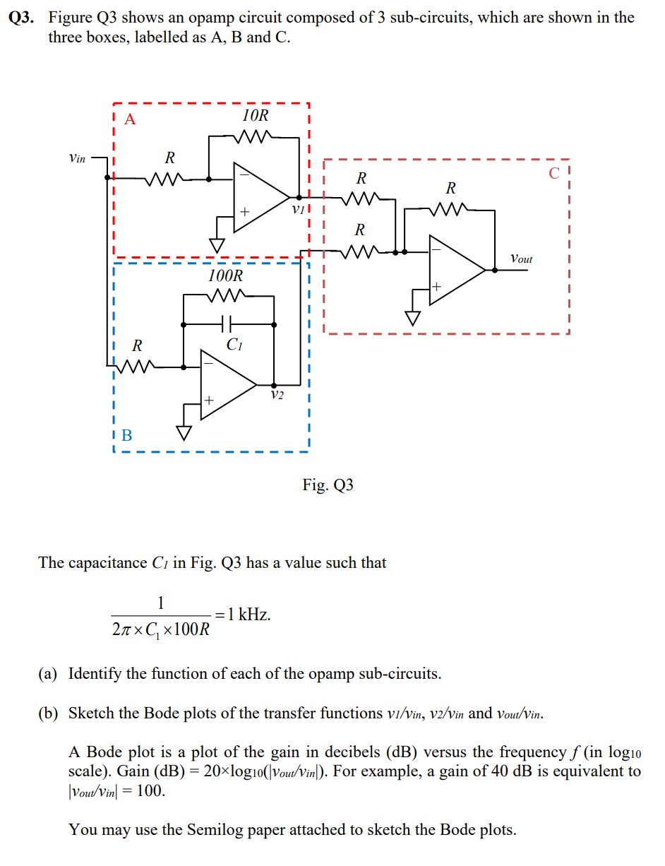 Solved Q3. Figure Q3 shows an opamp circuit composed of 3 | Chegg.com
