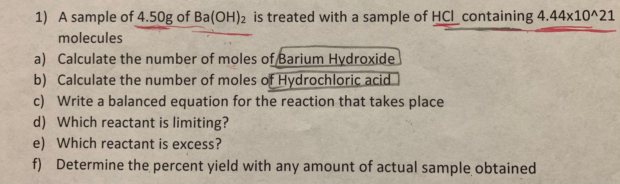 Solved 1) A sample of 4.50 g of Ba(OH)2 is treated with a | Chegg.com