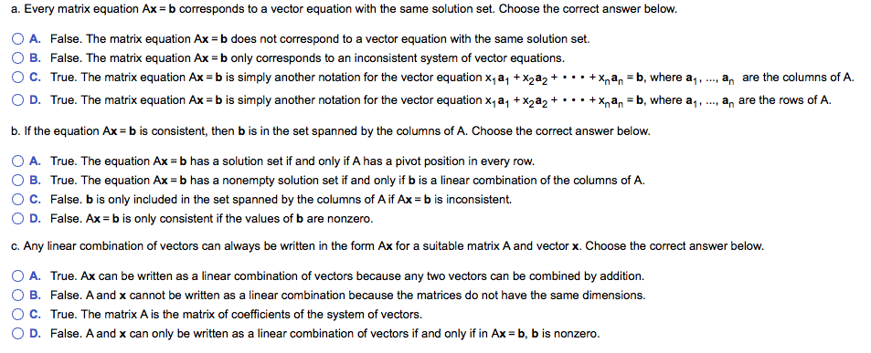 Solved A Every Matrix Equation Ax B Corresponds To A Vector