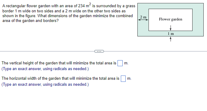 Solved A rectangular flower garden with an area of 234 m2 is | Chegg.com
