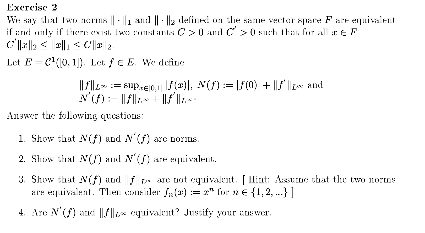Solved * * * Advanced Calculus: Normed Vector Spaces * * * | Chegg.com