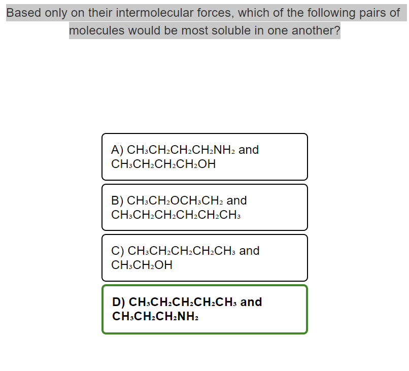 Solved Based only on their intermolecular forces, which of | Chegg.com